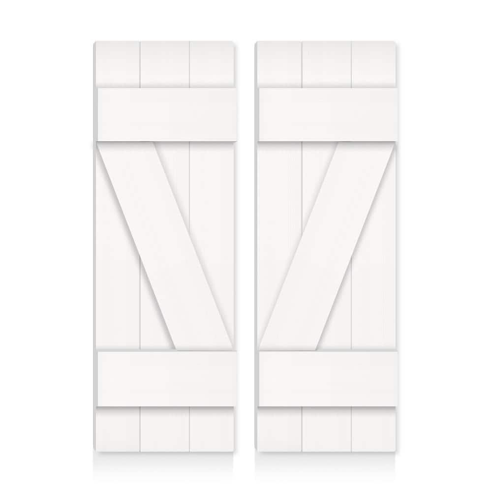 CALHOME 14 in. x 36 in. Pine Wood Closed Board and Batten Z Shutters ...