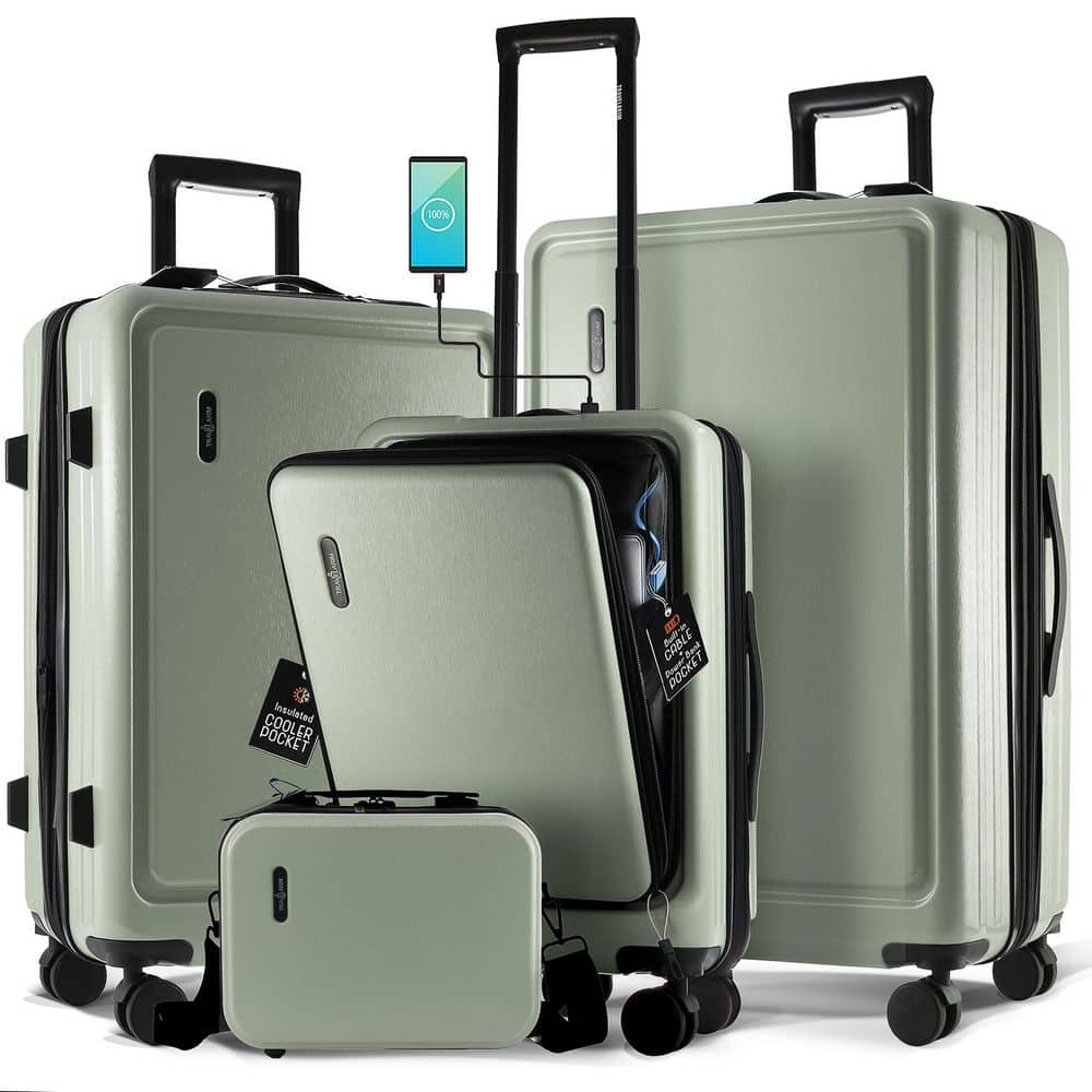 TRAVELARIM 4-Piece Sage Green Nested Hard Luggage Set Expandable ...