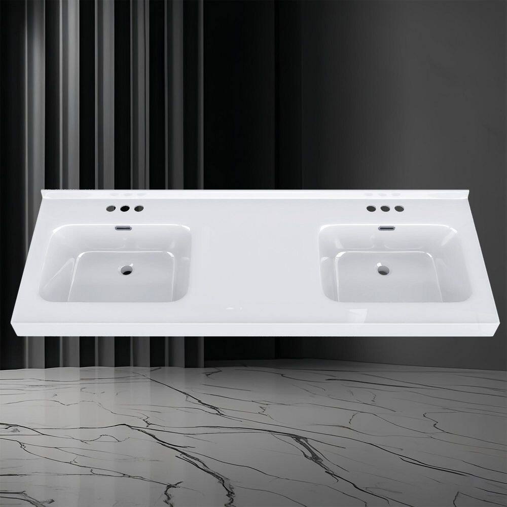 NTQ 61 in. W x 22 in. D Solid Surface White Vanity Top Rectangular ...