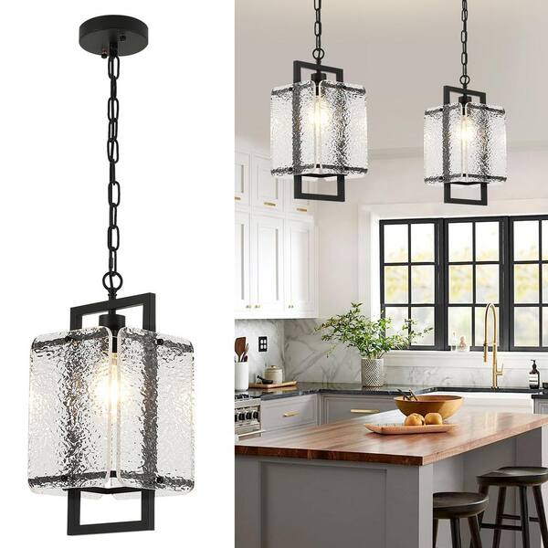 JUSHENG Black Mini Water Ripple Glass Pendant Light for Kitchen Island ...