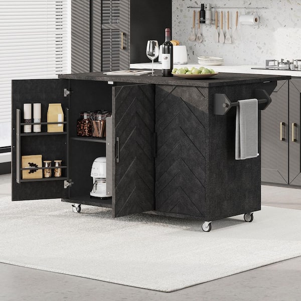 Boosicavelly MDF Black Wood Kitchen Cart with Drop Leaf BOKKKC3851B ...