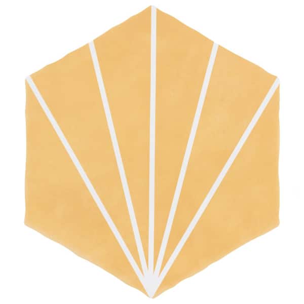 Merola Tile Palm Starburst Hex Mustard 6 in. x 7 in. Porcelain Floor ...