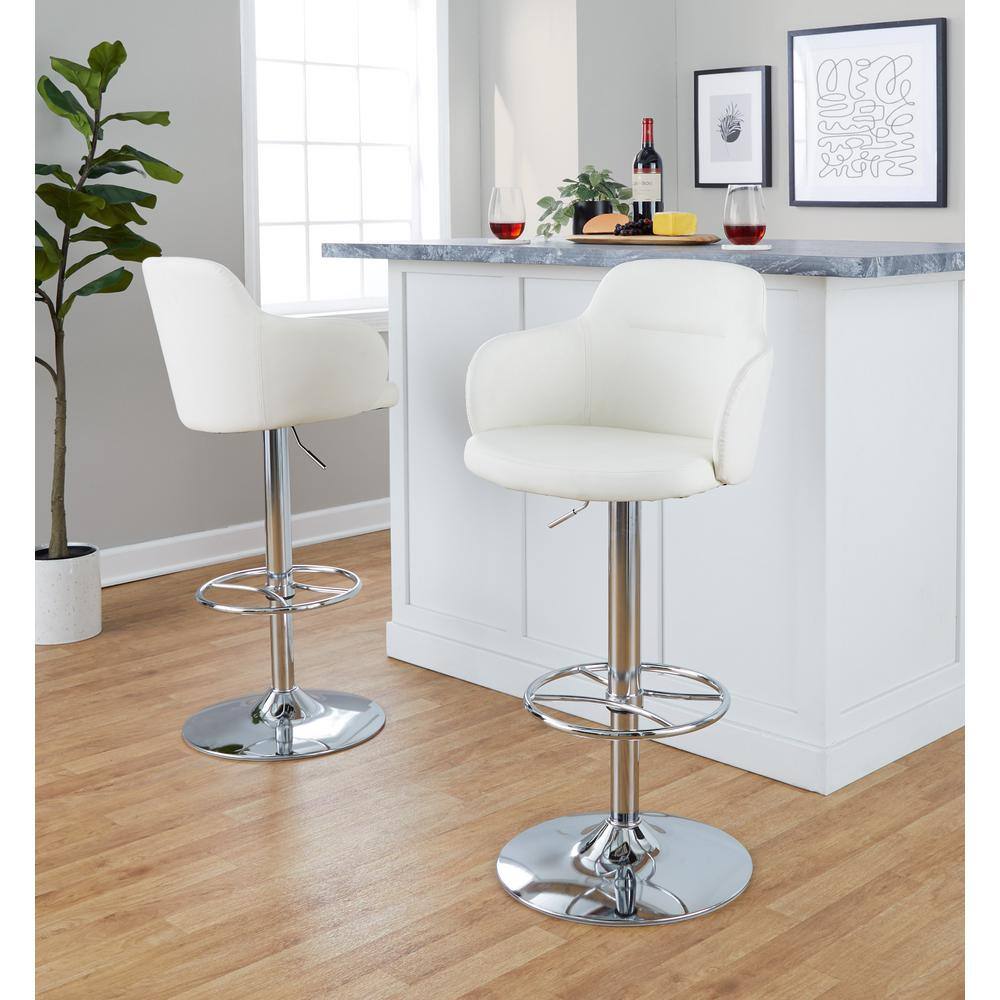 LumiSource Boyne 33 in. White Faux Leather and Chrome Metal Adjustable ...