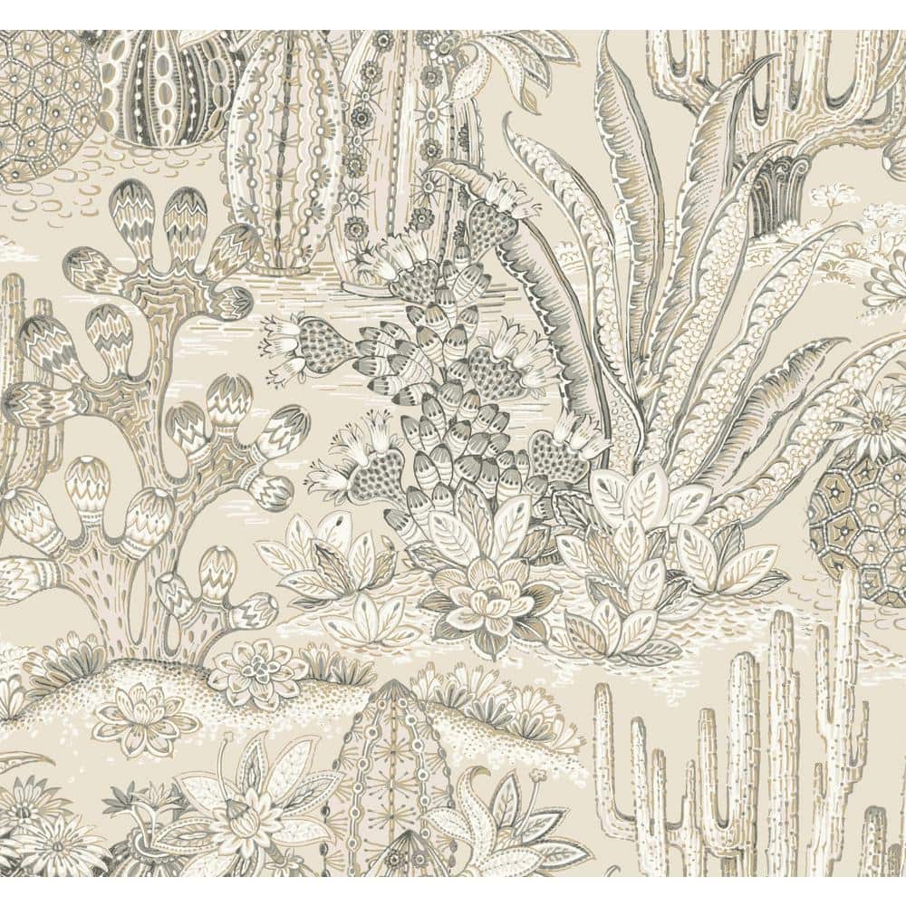 York Wallcoverings 324 in. x 27 in. Beige Lotus Land Cacti Wallpaper ...
