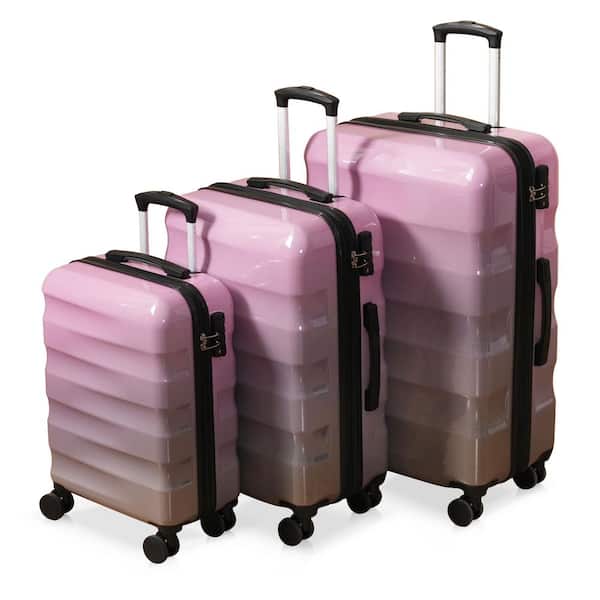 Tatahance 3-Piece Gray Pink Glossy Hardside Lightweight Luggage Set ...