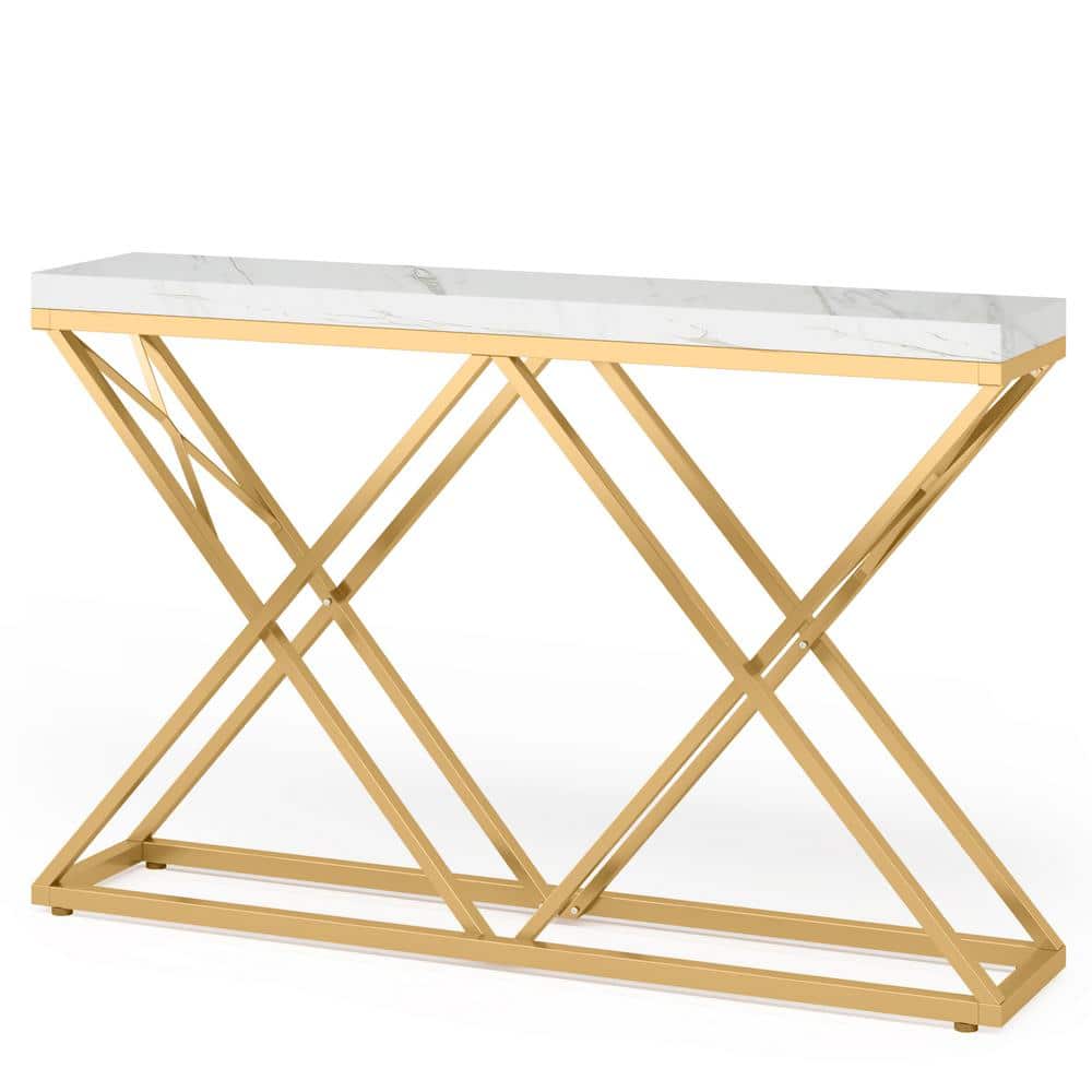 Tribesigns Catalin 55 in. White Gold Console Table,Wood Behind Sofa ...