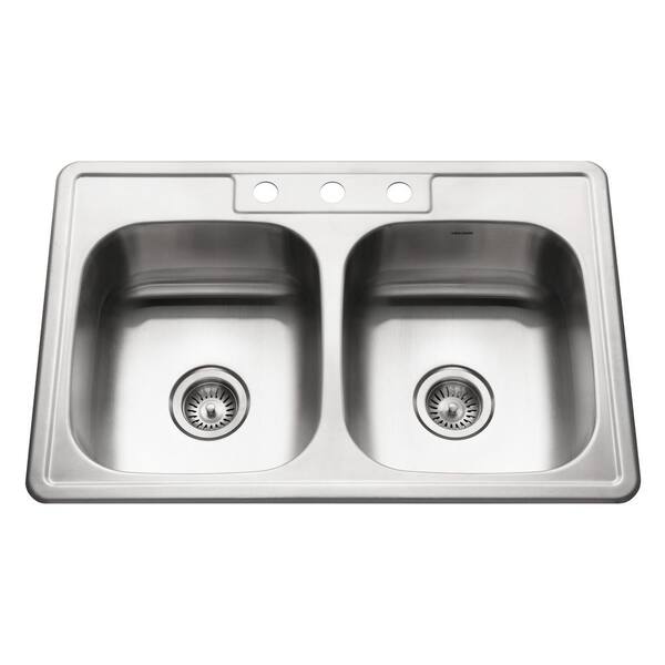 HOUZER Houzer Glowtone 33 in. Stainless Steel Topmount 3-hole 50/50 ...