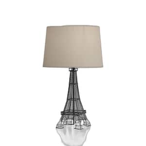 HomeRoots 25 in. White Industrial Integrated LED Bedside Table Lamp ...