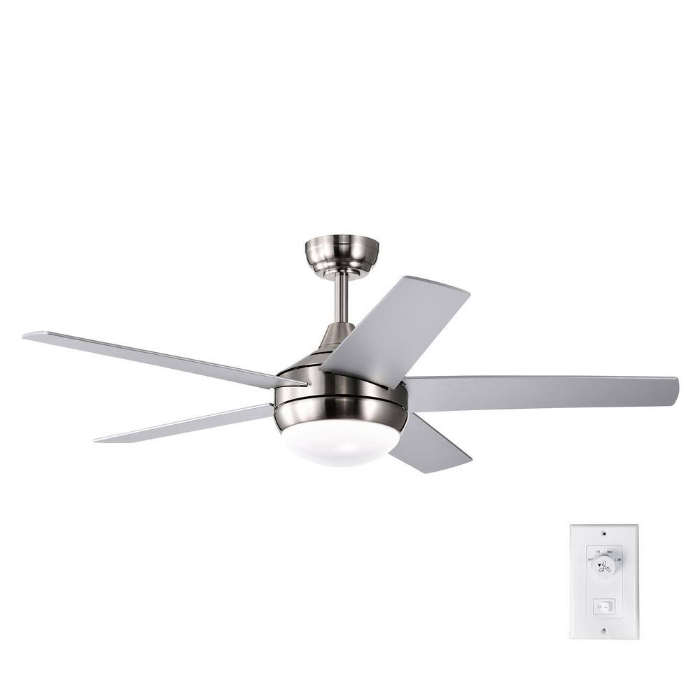 Edvivi 52 in. Integrated LED Indoor Brushed Nickel 5-Blade Ceiling Fan ...