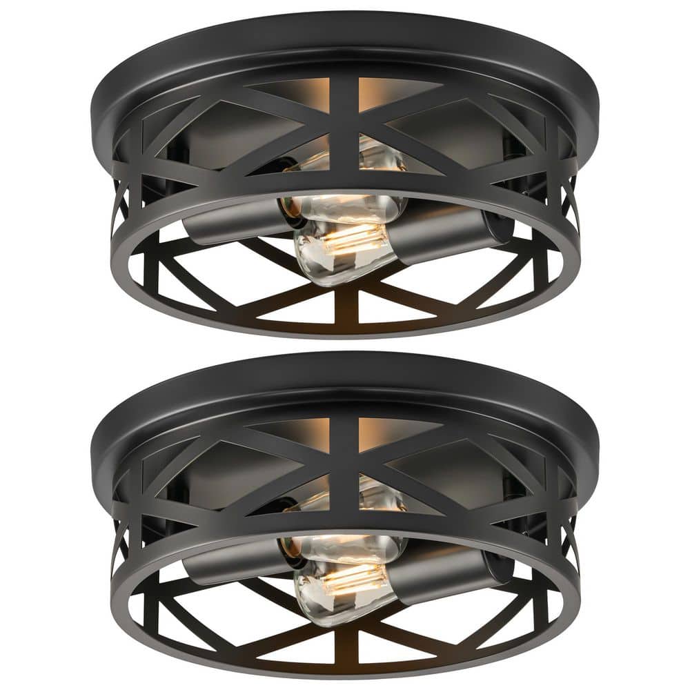 Reviews for Merra 11 in. 2-Light Matte Black Flush Mount Farmhouse ...