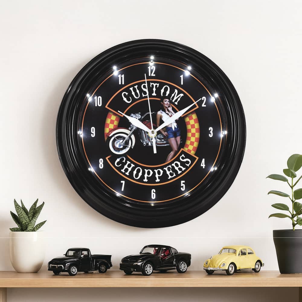 American Art Decor Custom Choppers Pin-Up Girl LED Wall Clock-Motorcyle ...