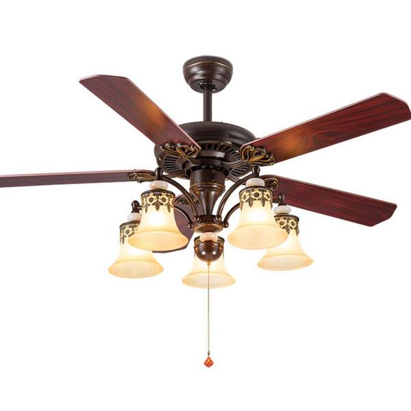 Dand 42 in. LED Indoor Walnut Flash Mount Ceiling Fan with Light and ...