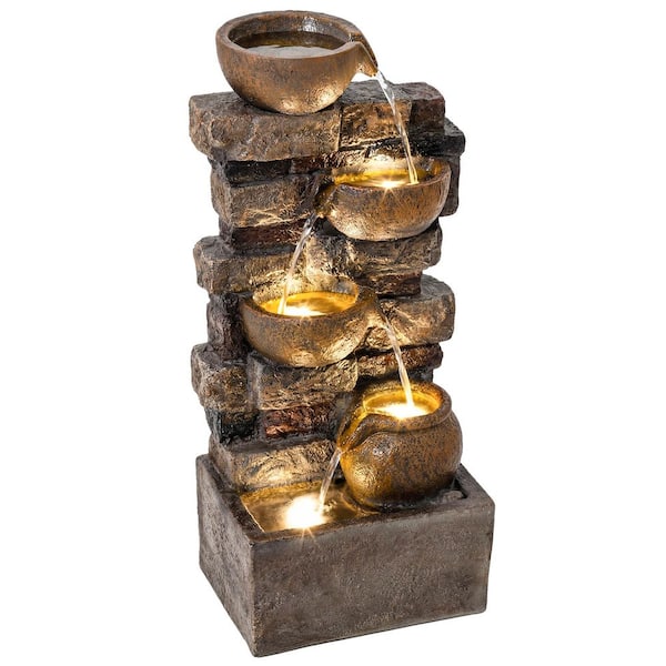 Outsunny 28 in. Electric Resin Cascade Fountain with LED Lights 84J ...