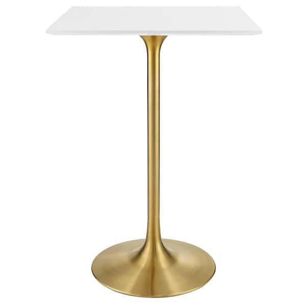 MODWAY Lippa Square 28 in. Mid-Century Modern Bar Table in Gold White ...