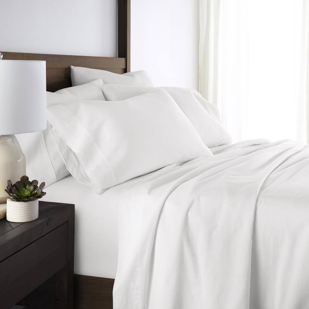 Becky Cameron 4-Piece White 300-Thread Count Solid Sheet Set Split King ...