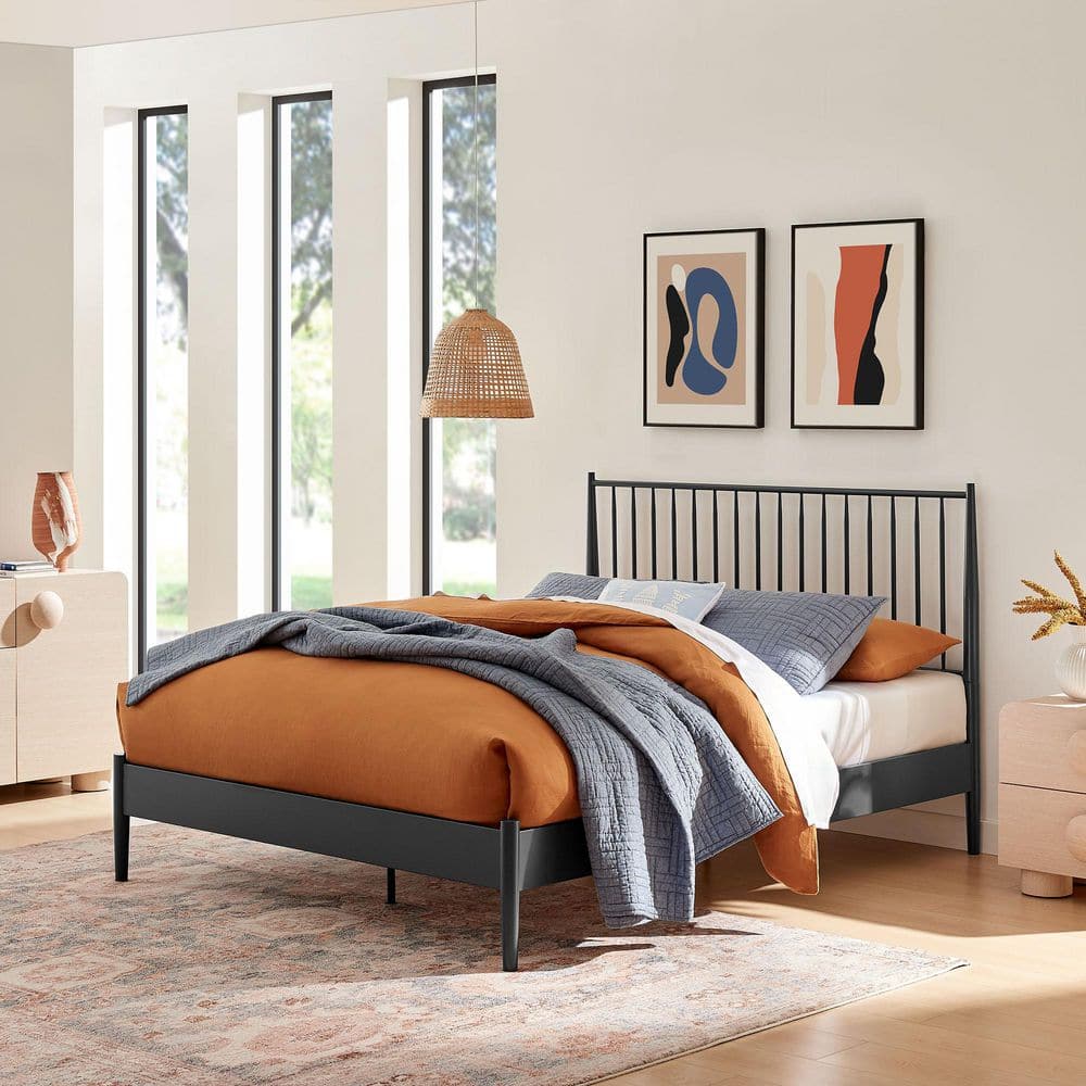MODWAY Adair in Charcoal Black Metal Frame King Platform Bed with ...