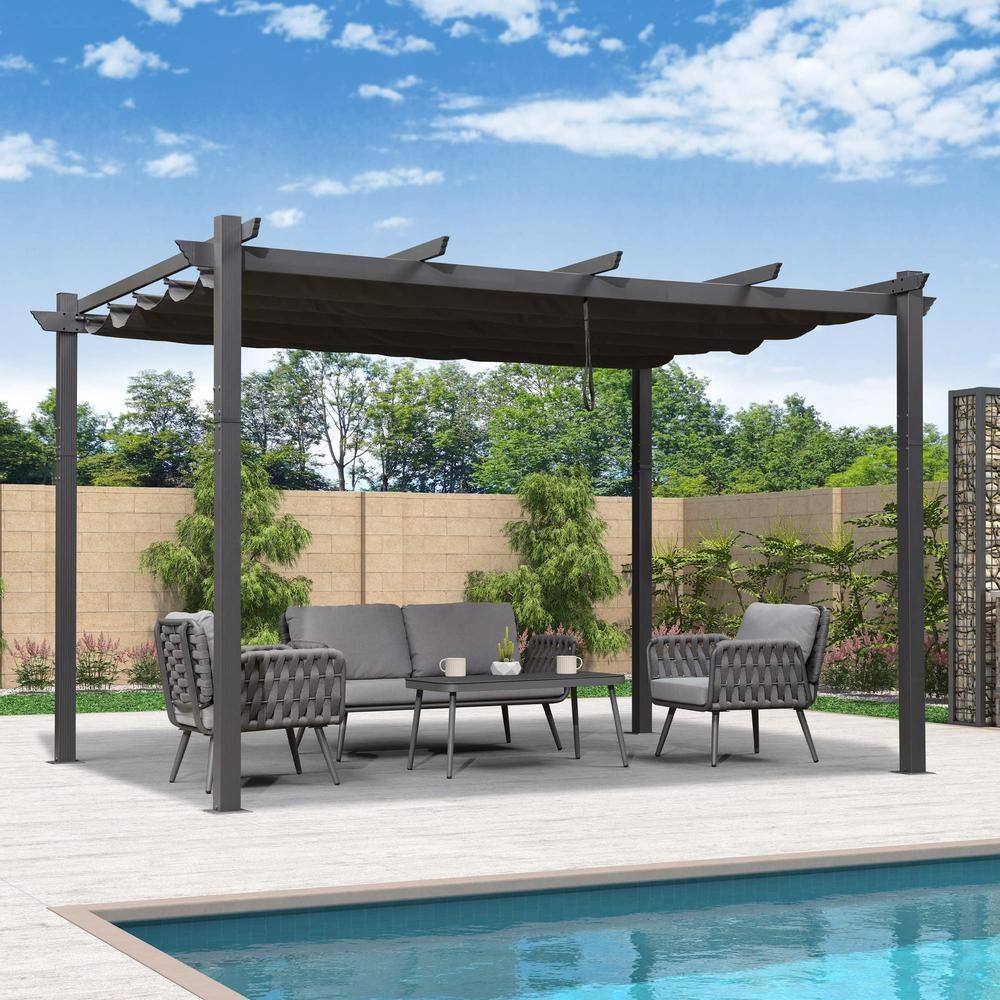PURPLE LEAF 11 ft. W x 13 ft. D Outdoor Gray Aluminum Pergola with Gray ...