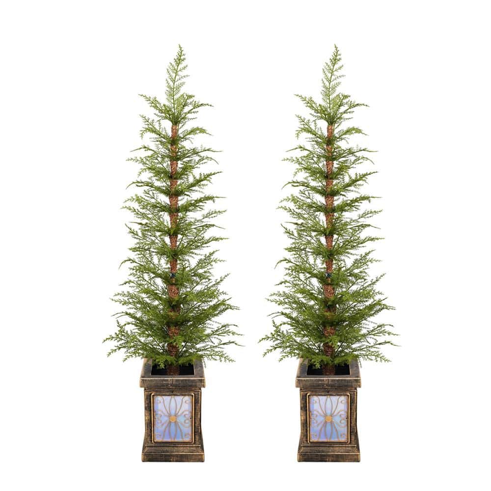Entrance 4 ft. Pre-Lit Garden Statue Christmas Decor Set with Potted ...