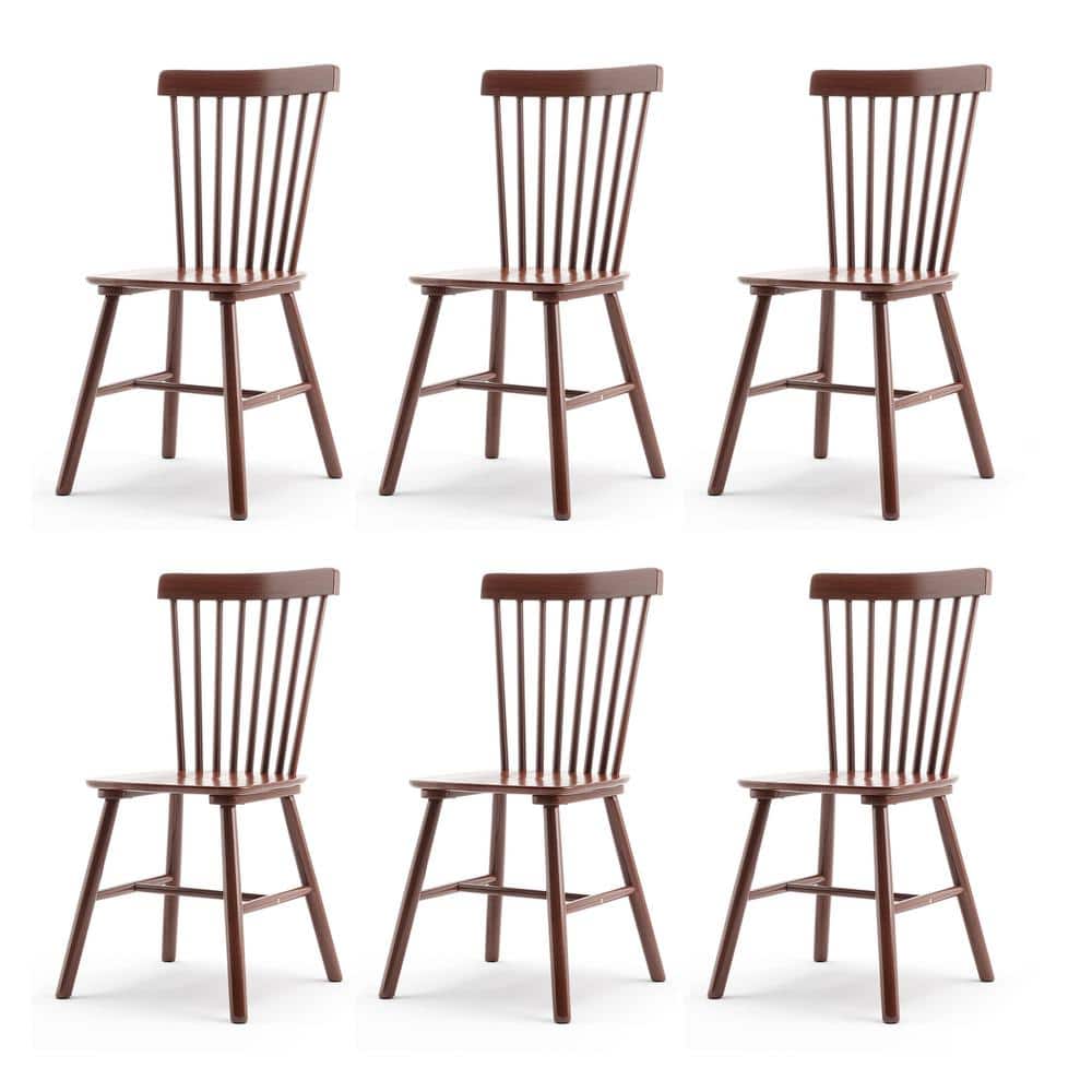 LUE BONA 18 in. Walnut Classic Windsor Dining Chair, Solid Wood High ...