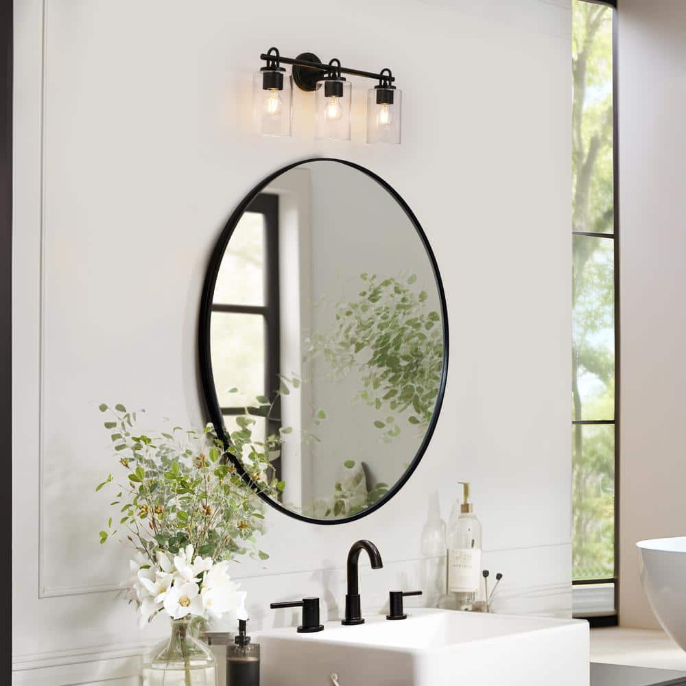 LNC Modern Black Bathroom Vanity Light with Cylinder Clear Glass Shades ...
