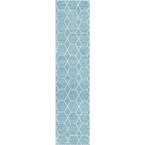 StyleWell Trellis Frieze Light Blue/Ivory Blue 2 ft. x 8 ft. Geometric ...