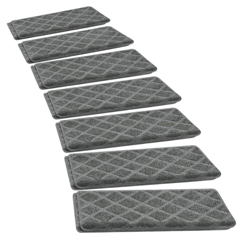 PURE ERA Diamond Trellis Gray 9.5 in. x 30 in. x 1.2 in. Bullnose Indoor Non-slip Carpet Stair ...