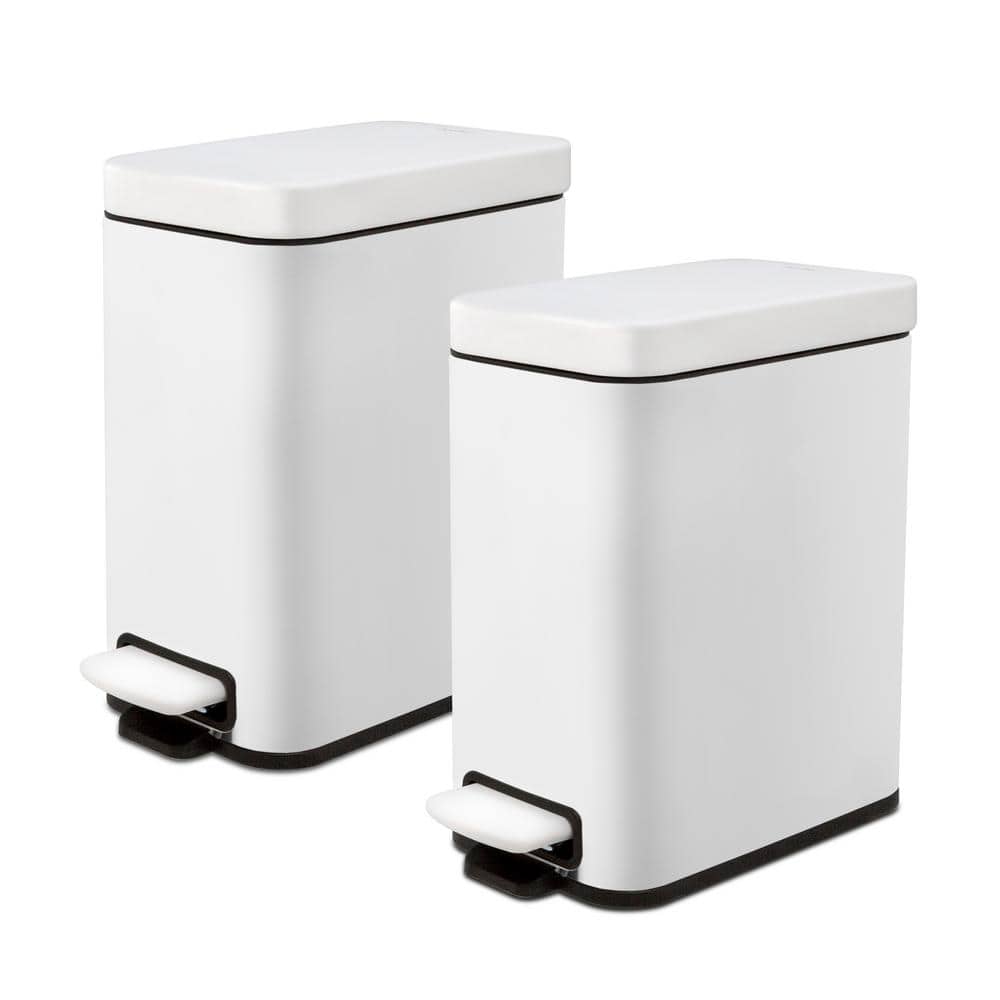 Qualiazero 1.3 Gal. Matte White Trash Can, Step-on, Slim Shape 2PCS Set ...