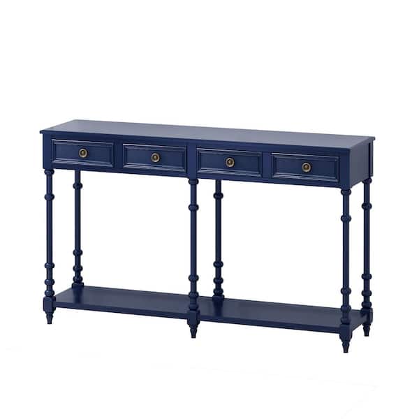 Aoibox 59 in. Blue Rectangle Wood Retro Console Table with 2 Drawers ...