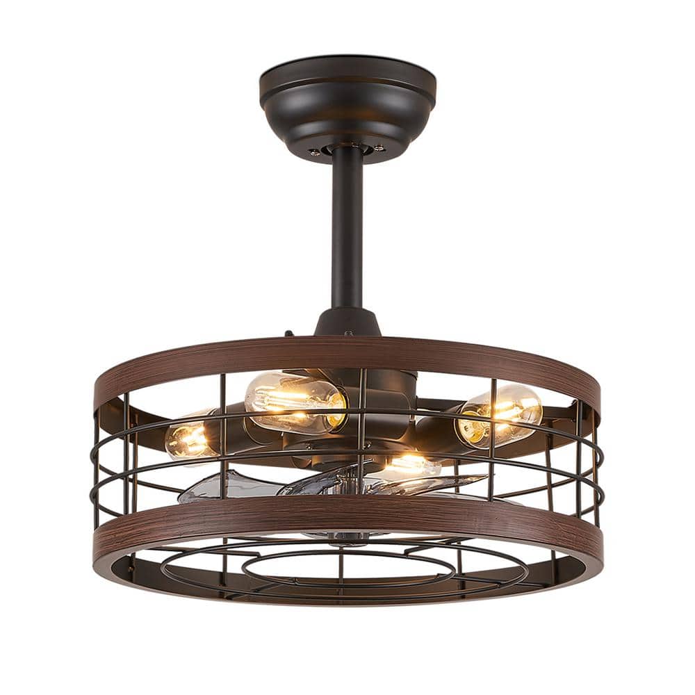 HINNIXY 16.5 in. Indoor Brown Caged Ceiling Fan with Lights and Remote ...