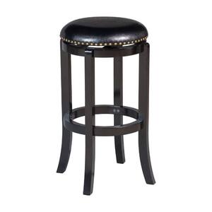 Benjara 24 in. Brown and Black Low Back Wood Frame Barstool with Faux ...