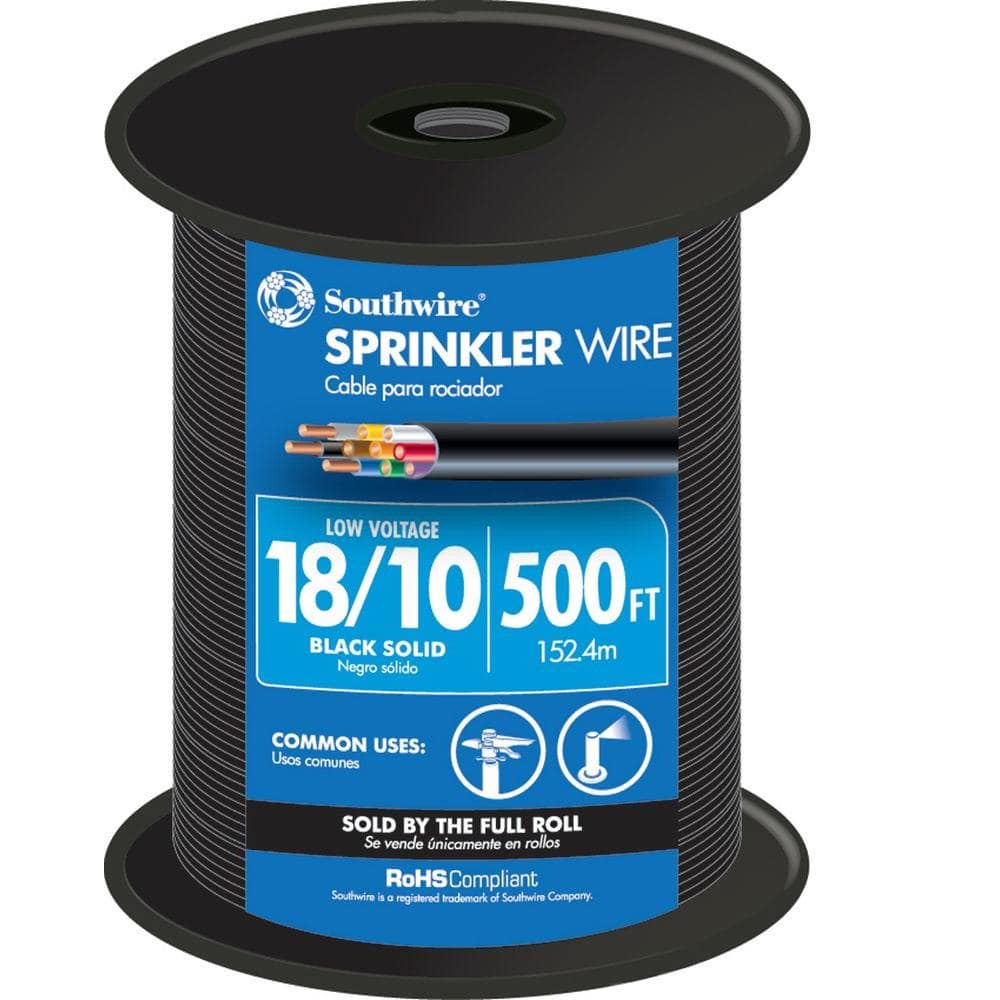Southwire 500 ft.18/10 Black Solid UL Burial Sprinkler System Wire ...