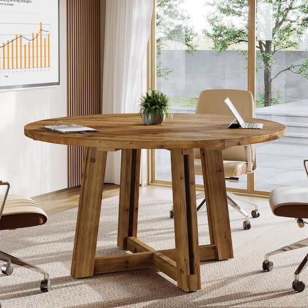 TRIBESIGNS WAY TO ORIGIN 47 in. Round Rustic Brown Solid Wood ...