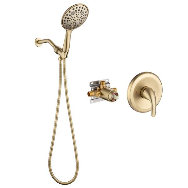 Lukvuzo 6-Spray Wall Mount Handheld Shower Head 1.8 GPM in Brushed Gold ...