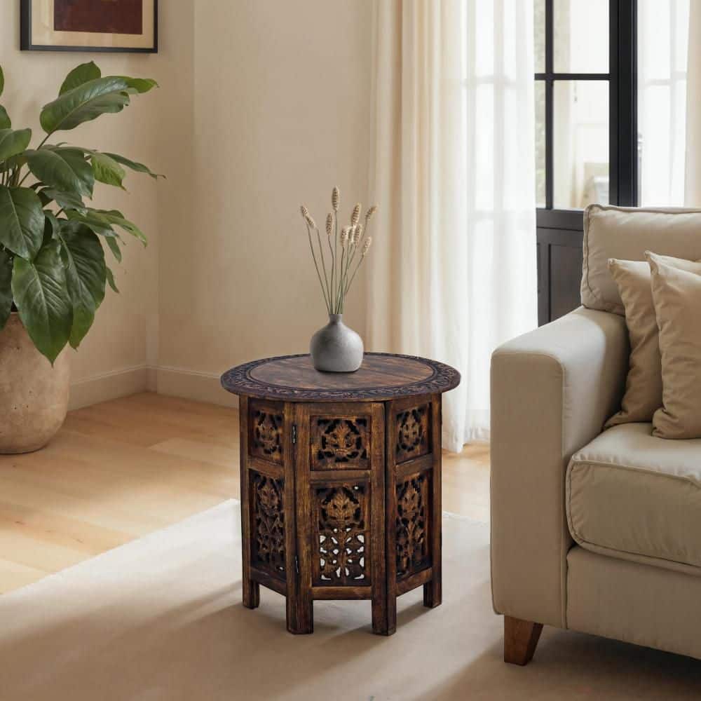 THE URBAN PORT 18 in. Brown Small Round Wood Coffee Table UPT-148946 ...