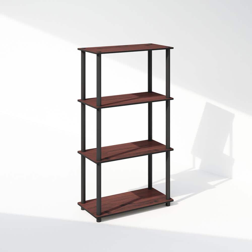 Furinno Turn-N-Tube 43.25 in. Tall Dark Cherry/Black Wood 4-Shelf ...