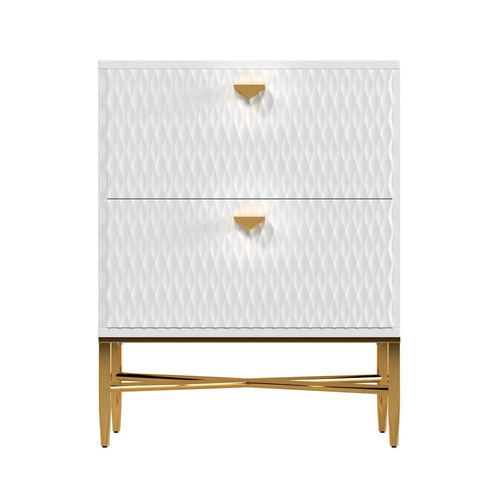 Kahomvis Modern White 2-Drawer Wood Nightstand WFLK-22-13WH - The Home ...