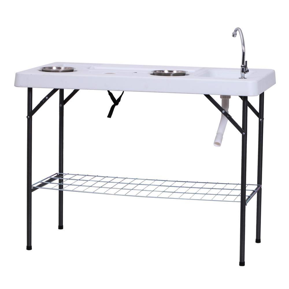 Otryad 49 in. Black Rectangle HDPE Folding Picnic Table, Outdoor ...