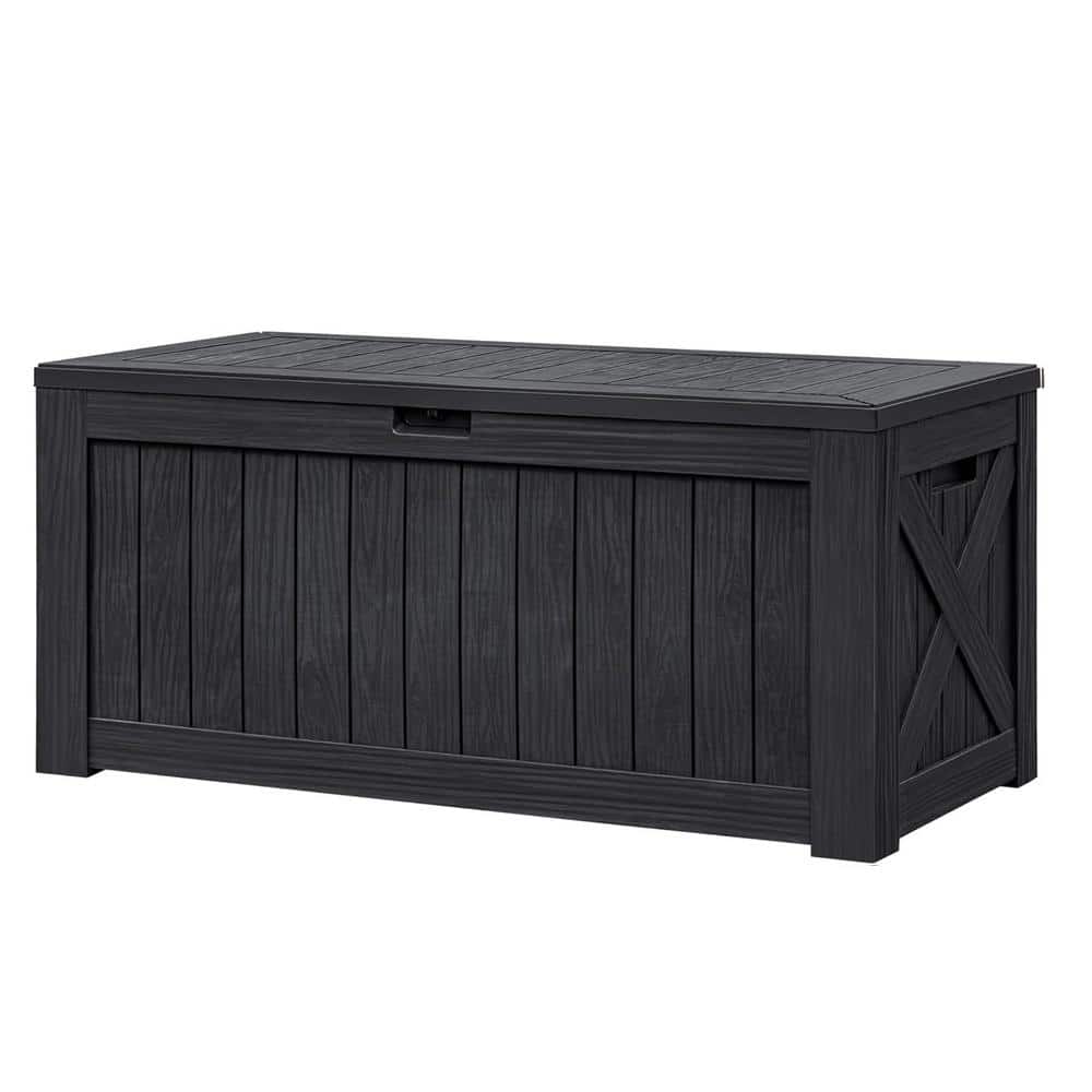 120 Gal. Large Dark Black Waterproof Resin Deck Box with Lockable Lid ...