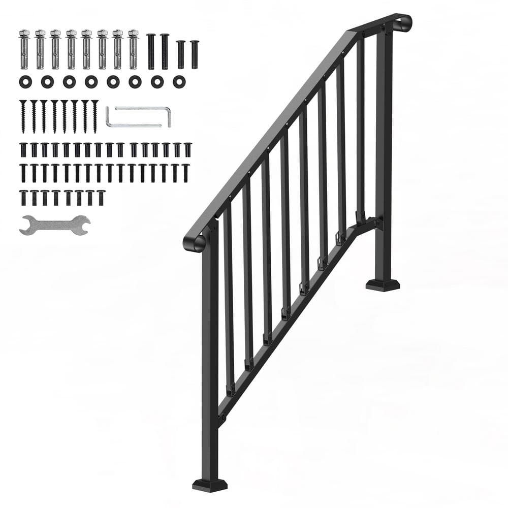 SVOPES 3-4 Step Handrails, 38.98 in. H x 3.31 in. W, black, iron, Stair ...