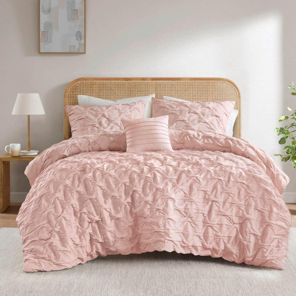 510 Design Bailey 4-Piece Pink Polyester Full/Queen Diamond Pucker ...
