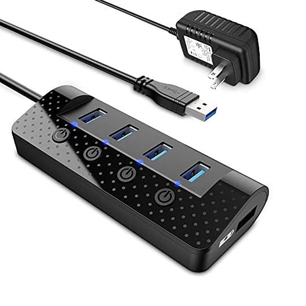 Lukyamzn USB Hub 3.0 with 4-Data Ports and 1-Smart Charging Port, Individual Power Switches, 5V ...