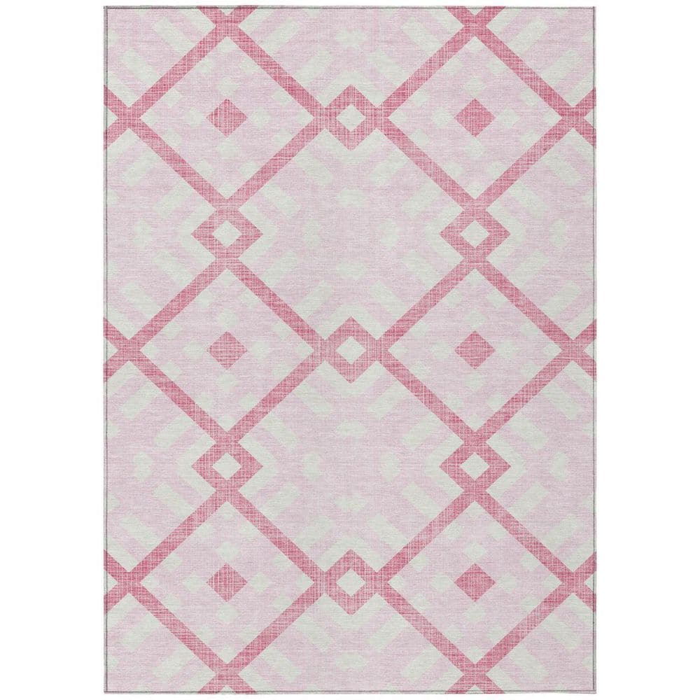 HomeRoots Pink, Blush, Ivory 8 ft. x 10 ft. Woven Geometric Polyester ...