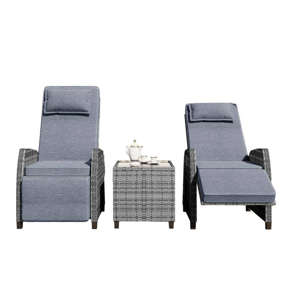 3-Piece Wicker Patio Conversation Set Adjustable Chair Combination with ...
