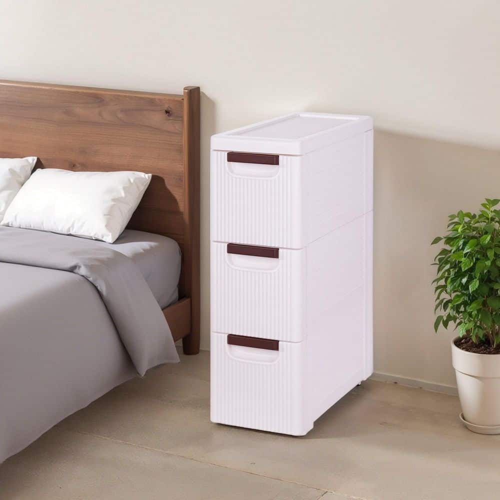 VECELO Narrow Bathroom Storage Cabinet with 3-Drawers, Slim Rolling ...