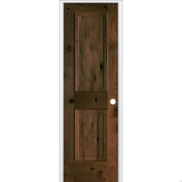 18 in. x 80 in. Rustic Knotty Alder 2 Panel Square Top Right-Hand ...