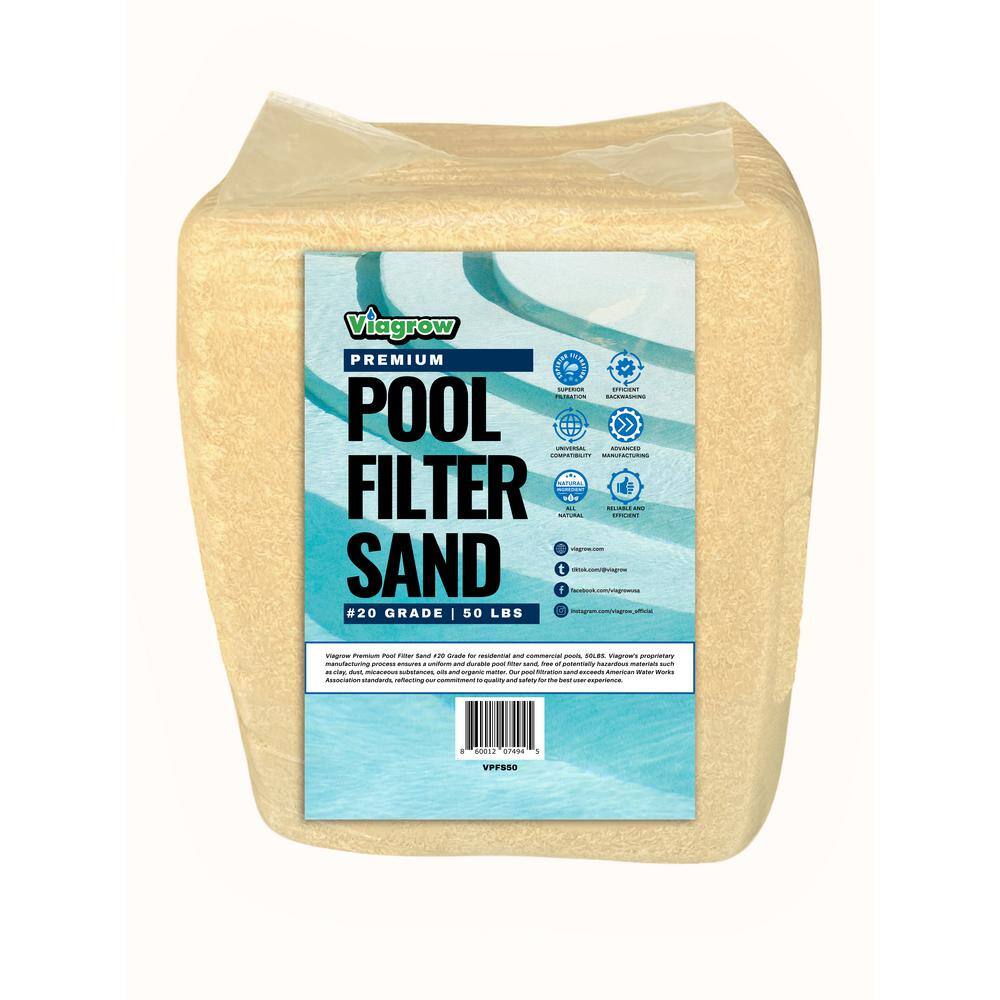 Viagrow 50 lbs. Bag Premium Pool Sand Filter #20 Grade for Residential ...