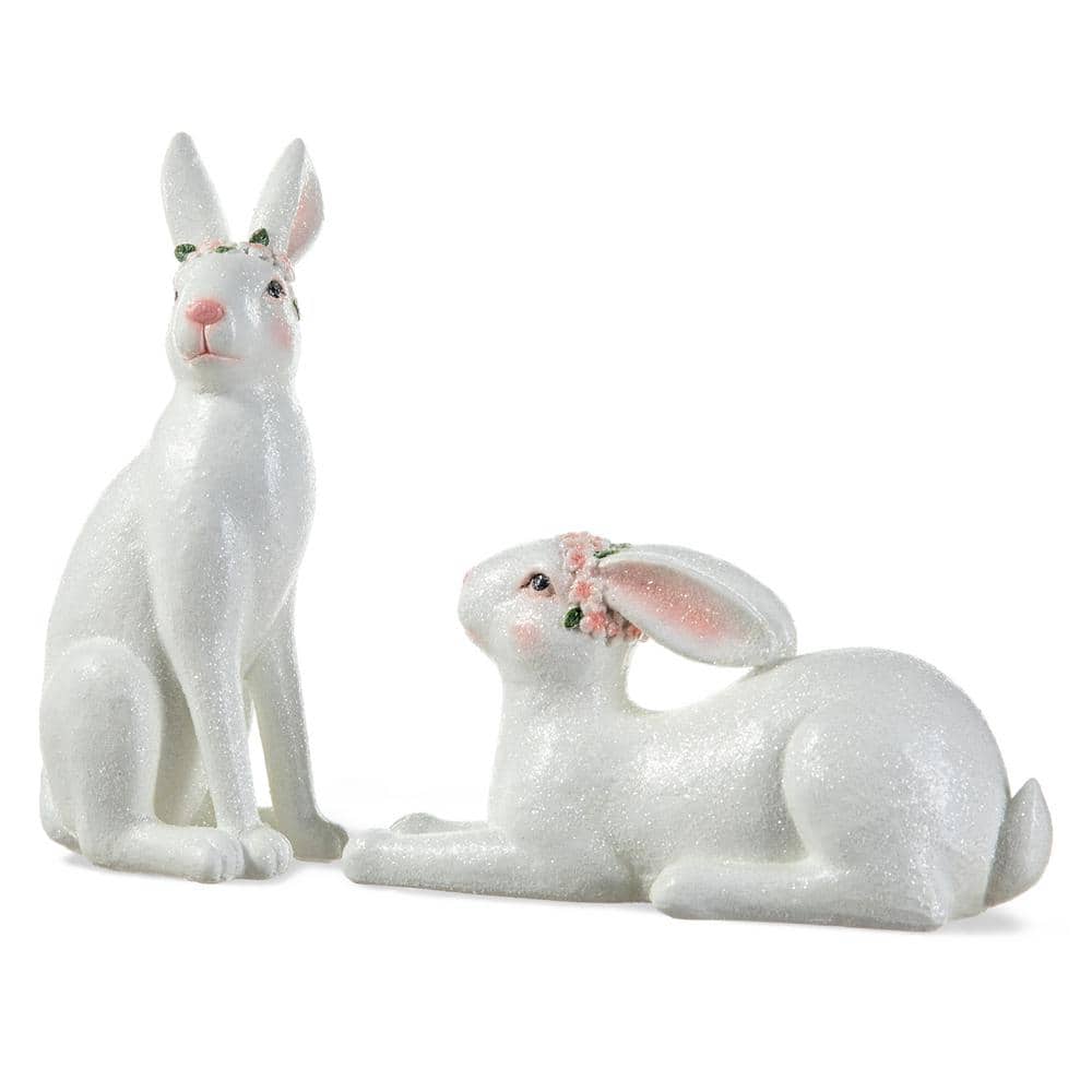 Glitzhome (Set of 2) 9.75 in. H Easter Resin Bunny Table Decor ...
