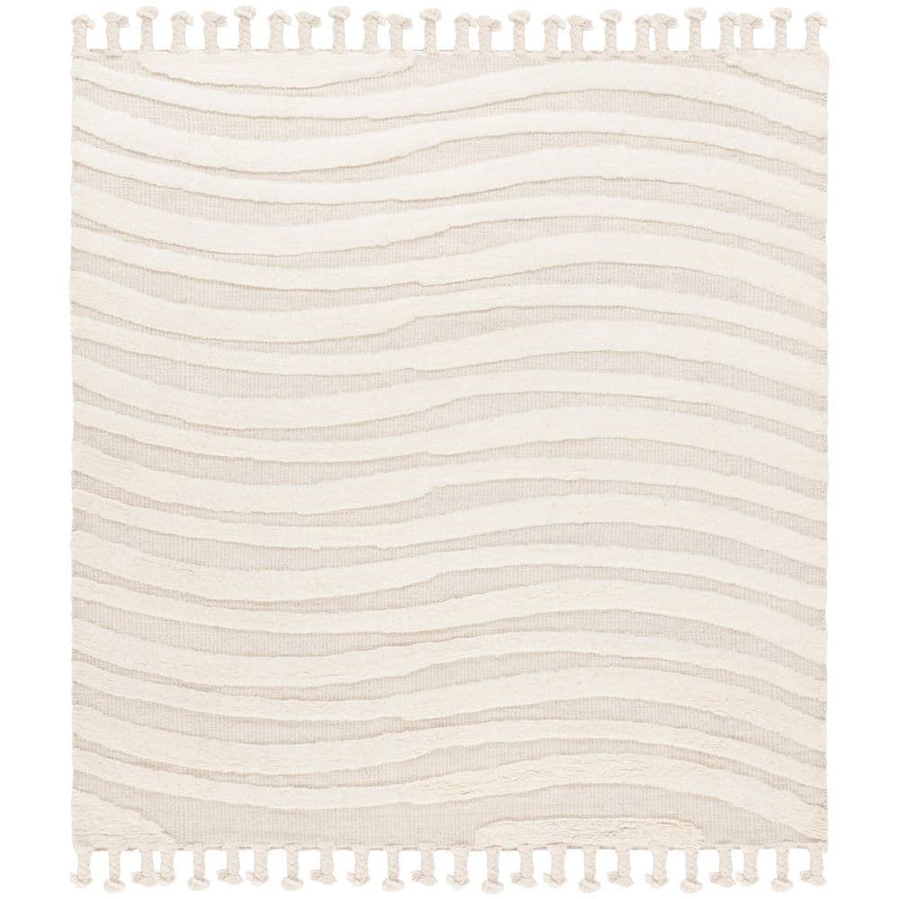 SAFAVIEH Casablanca 6 ft. x 6 ft. Ivory/Light Gray Wavy Striped Square ...