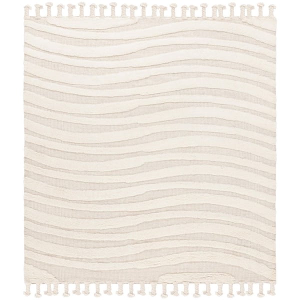 SAFAVIEH Casablanca 6 ft. x 6 ft. Ivory/Light Gray Wavy Striped Square ...