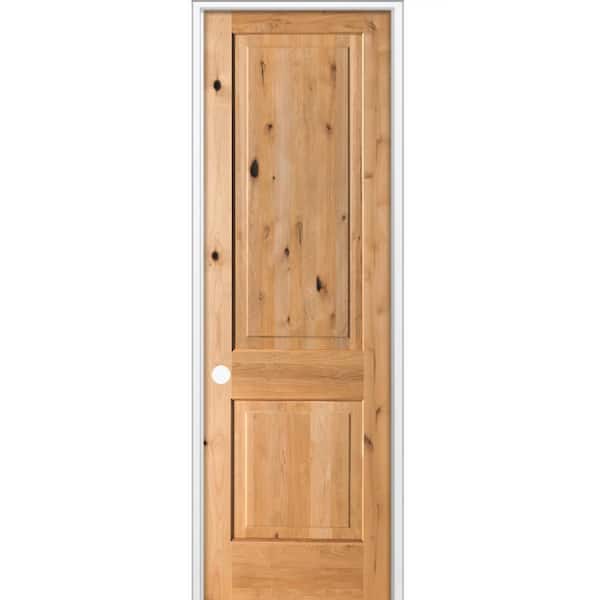 30 in. x 96 in. Rustic Knotty Alder 2-Panel Square Top Right-Hand ...